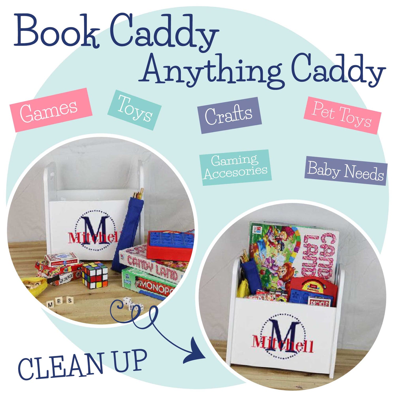 Personalized White Book Caddy | My Bambino