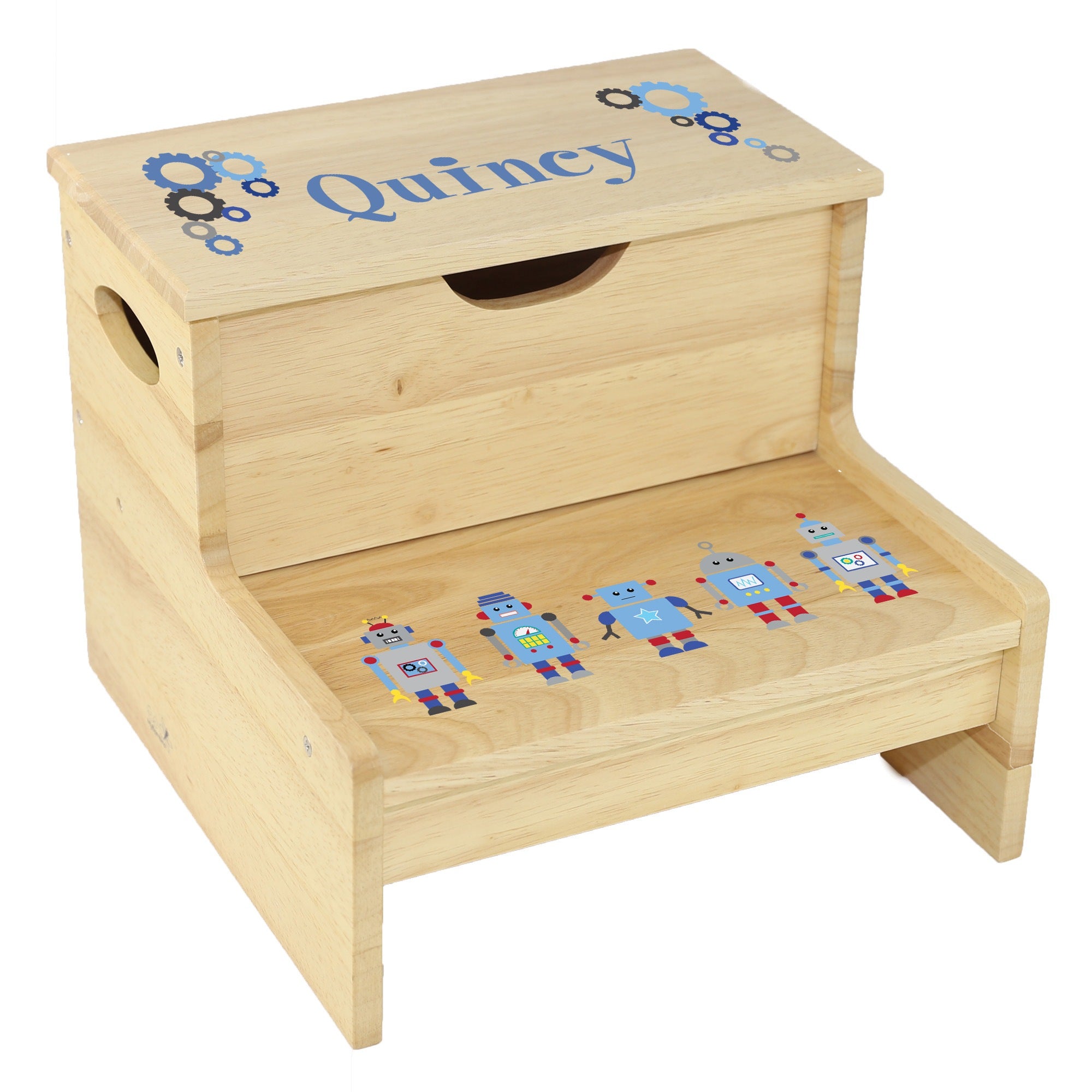 Personalized Robot Wood Storage Step Stool for boys