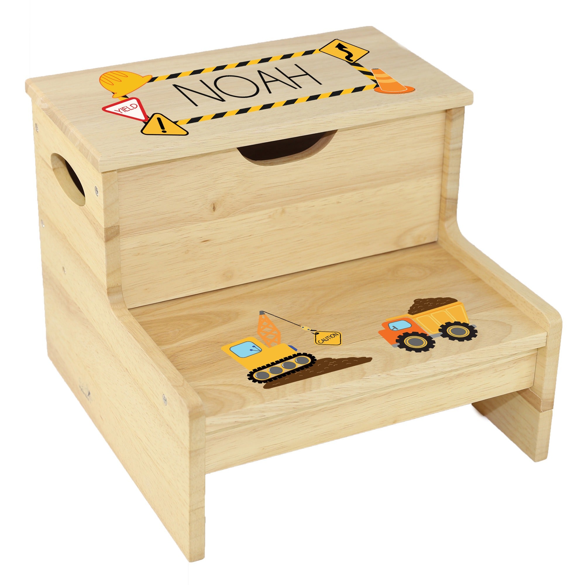 Personalized Wood Construction Storage Step Stool
