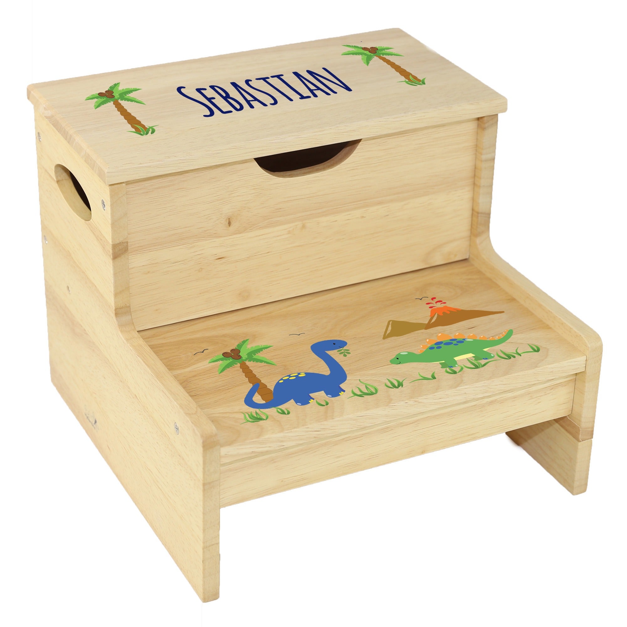Personalized Wood Dinosaur Storage Step Stool