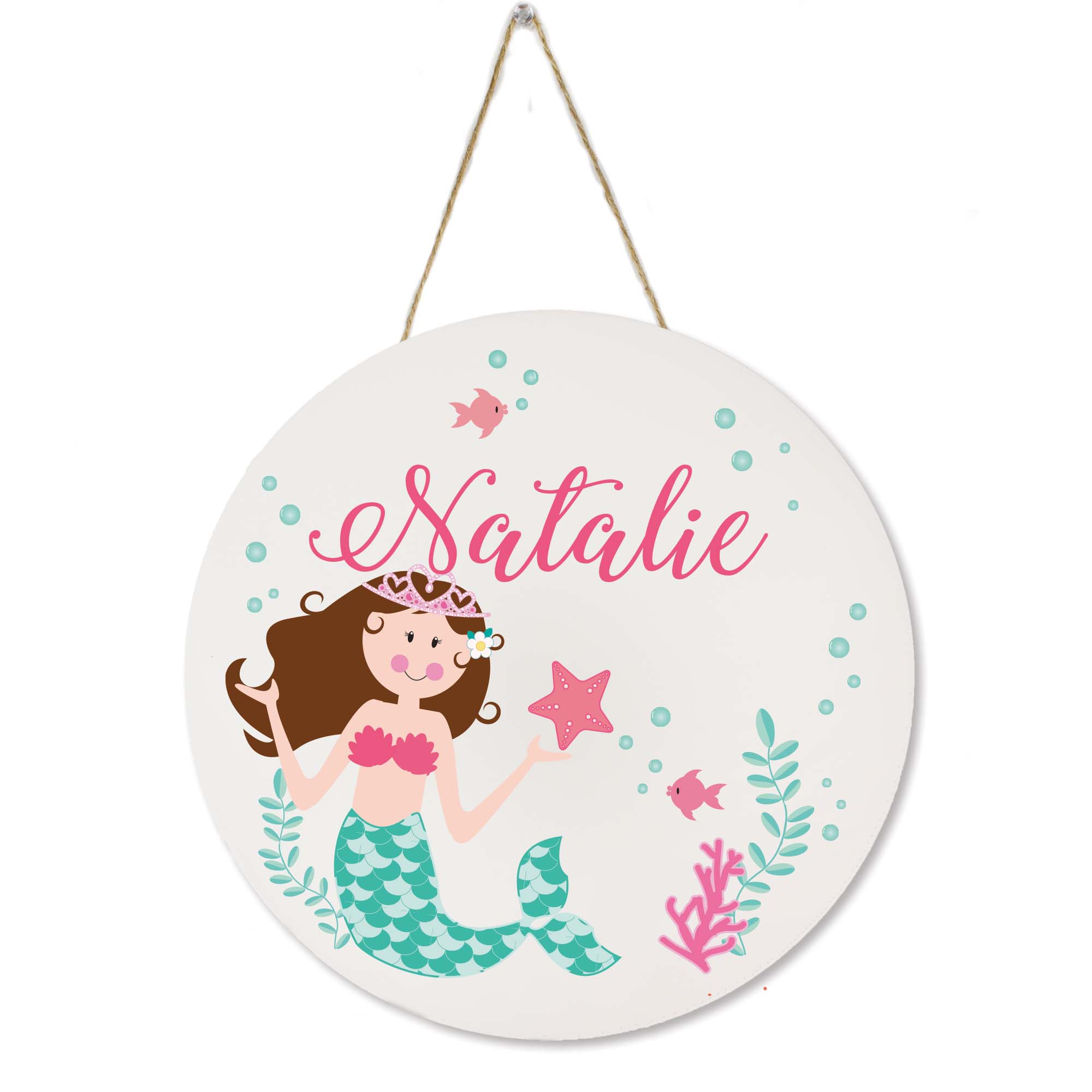 Personalized Brunette Mermaid Door Sign | Personalized Gifts - My Bambino