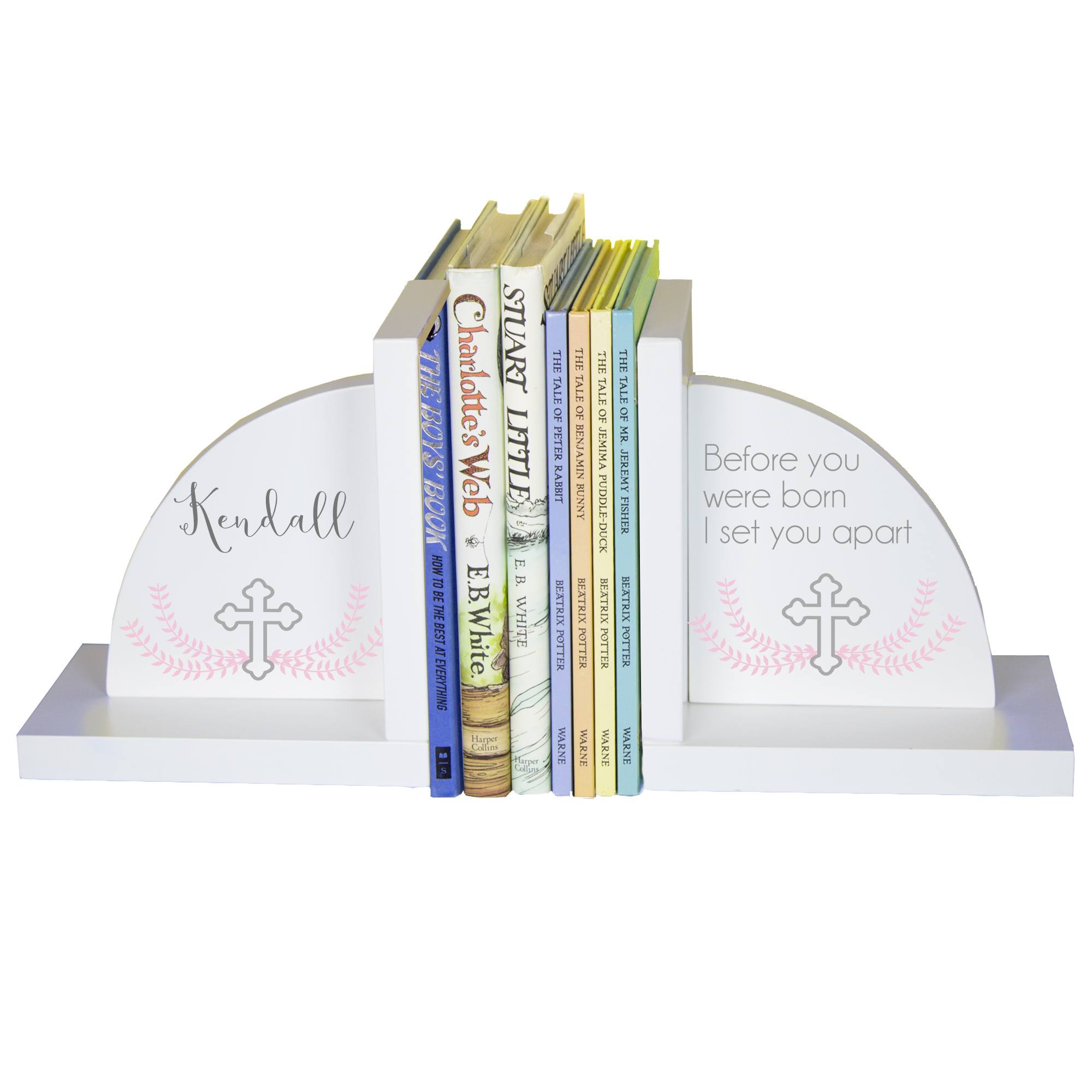White Bookends - Pink Cross| Personalized Gifts - My Bambino