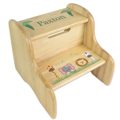 Personalized Safari Animals Natural Two Step Stool| Personalized Gifts ...