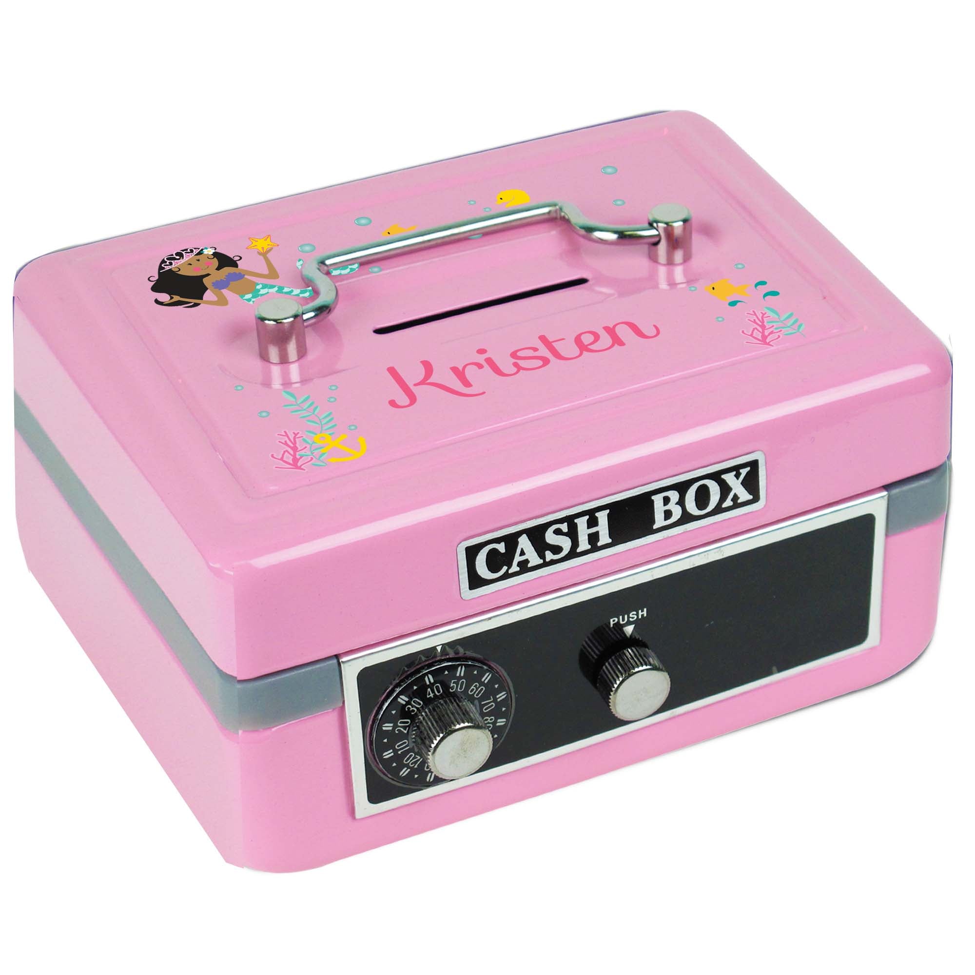 Pink Cash Box - Mermaid- dark hair/skin| Personalized Gifts - My Bambino
