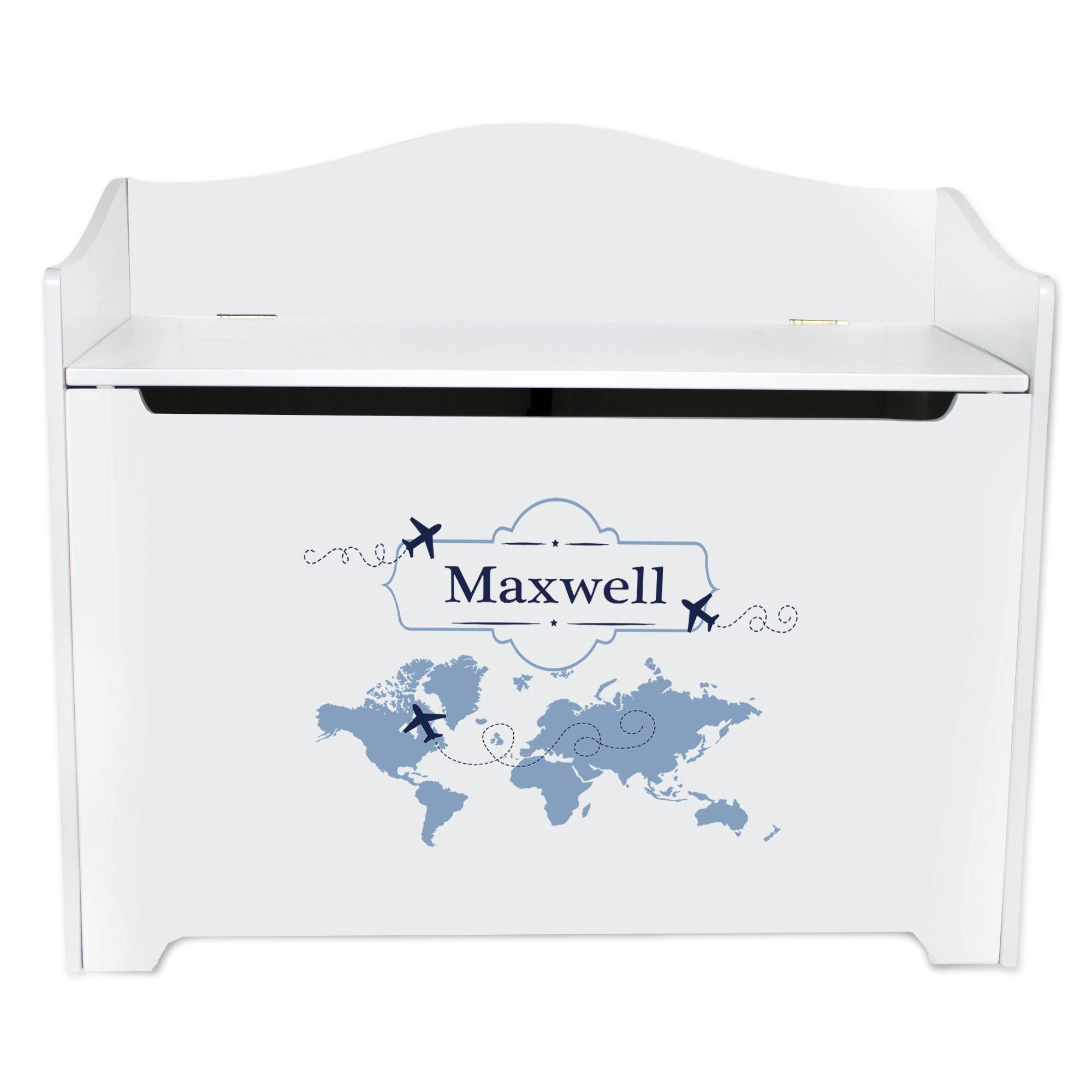 White Toy Box Bench - World Map Blue| Personalized Gifts - My Bambino